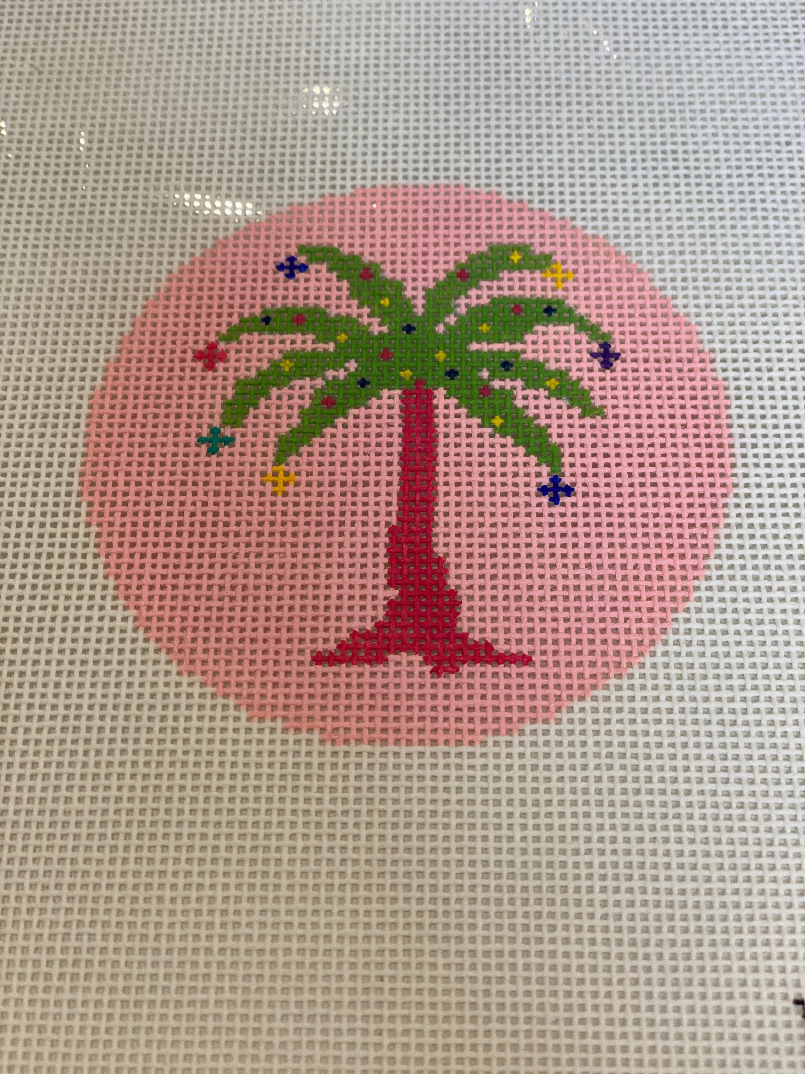 Lighted Palm Tree Round | Augusta Needlepoint